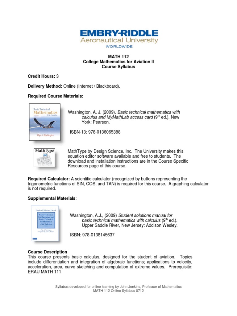 ERAU MATH 112 Online Syllabus | PDF | Internet Forum | Derivative