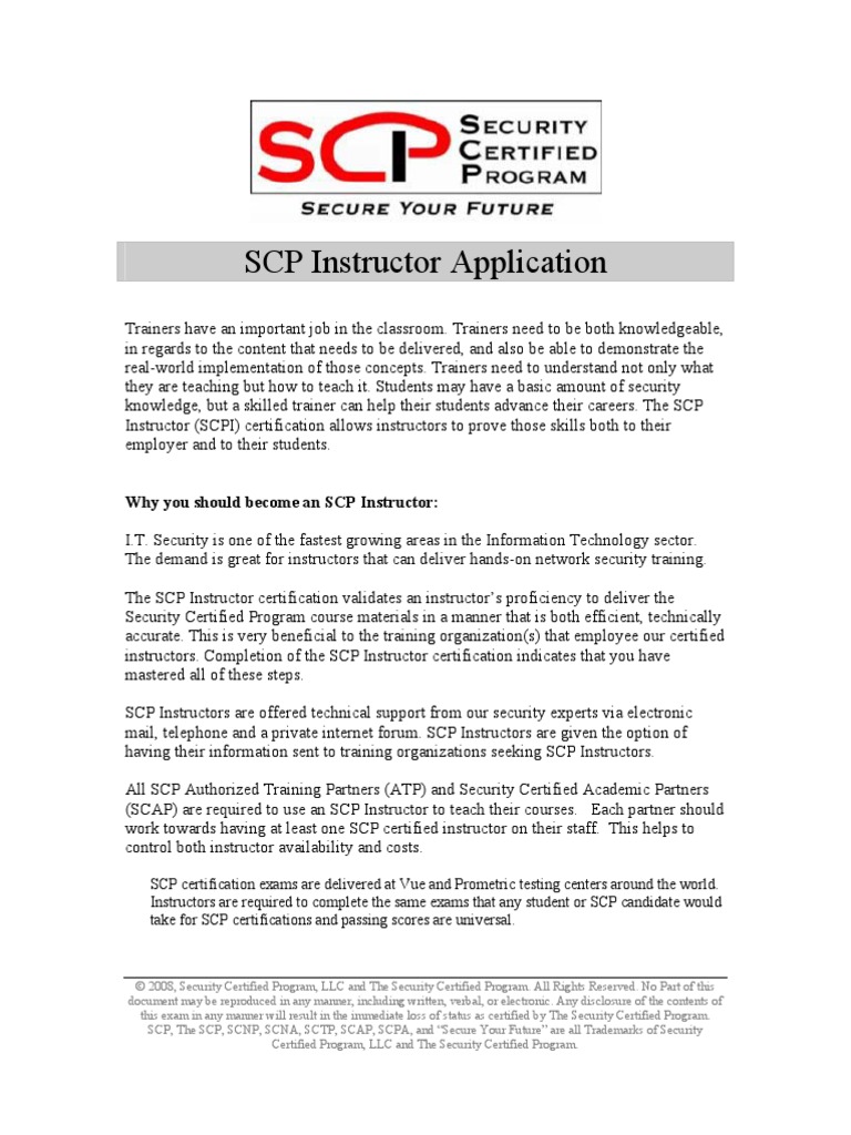 SCP Certified Instructor Application | PDF