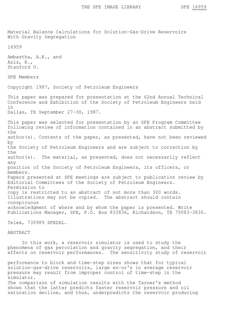 Material Balance Calculations For Solution-Gas-Drive Reservoirs | PDF ...