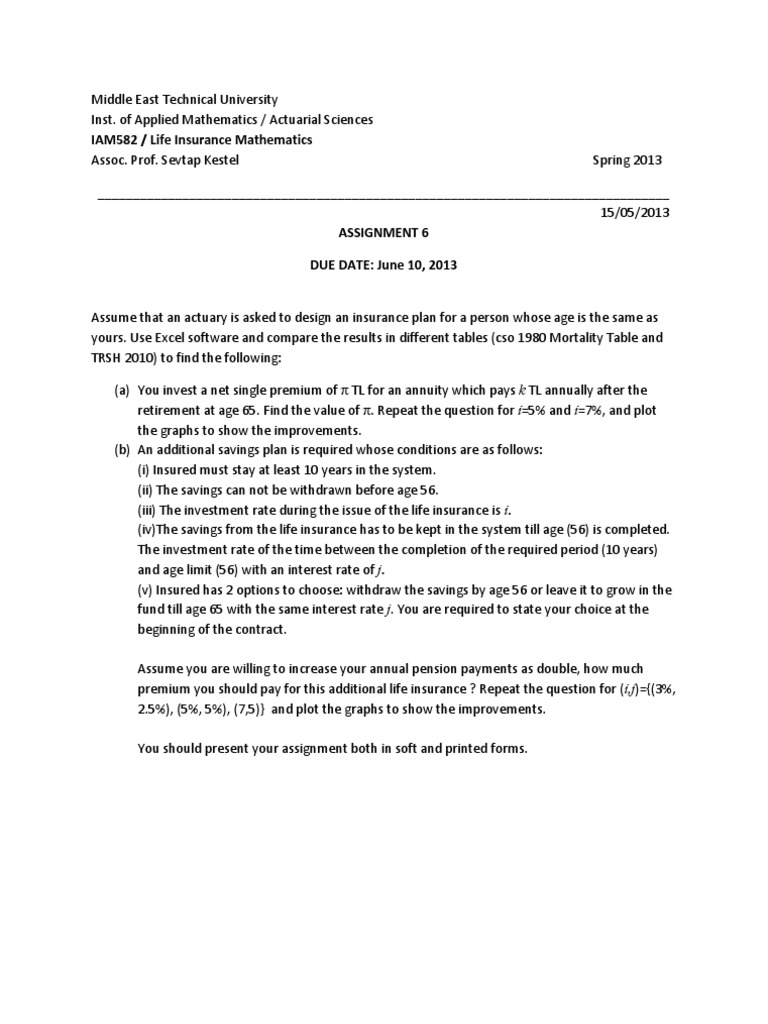 Life Insurance Mathematics Assignment Guide | PDF | Career & Growth ...