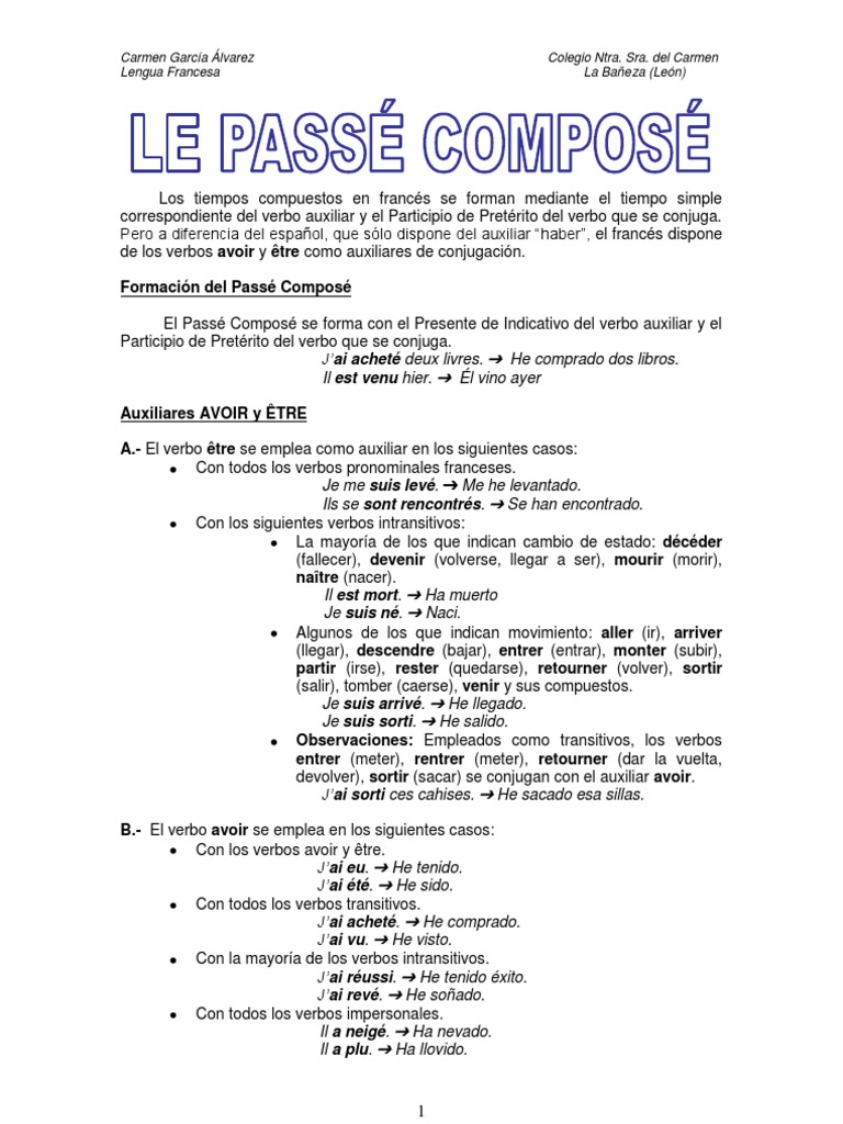 Le Passe Compose | PDF | Verbo | Morfología Lingüística