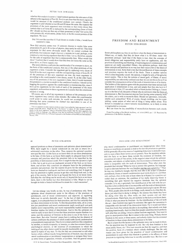 Freedom and Resentment - Peter Strawson PDF | PDF