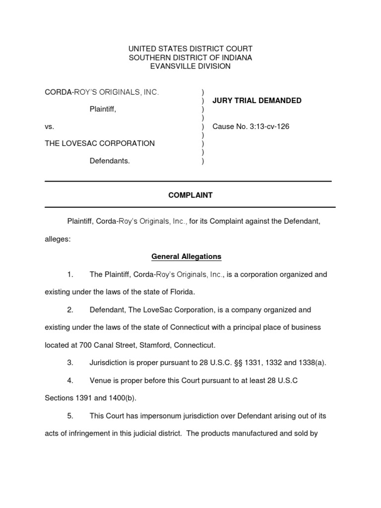 Corda-Roy's Originals v. Lovesac | PDF