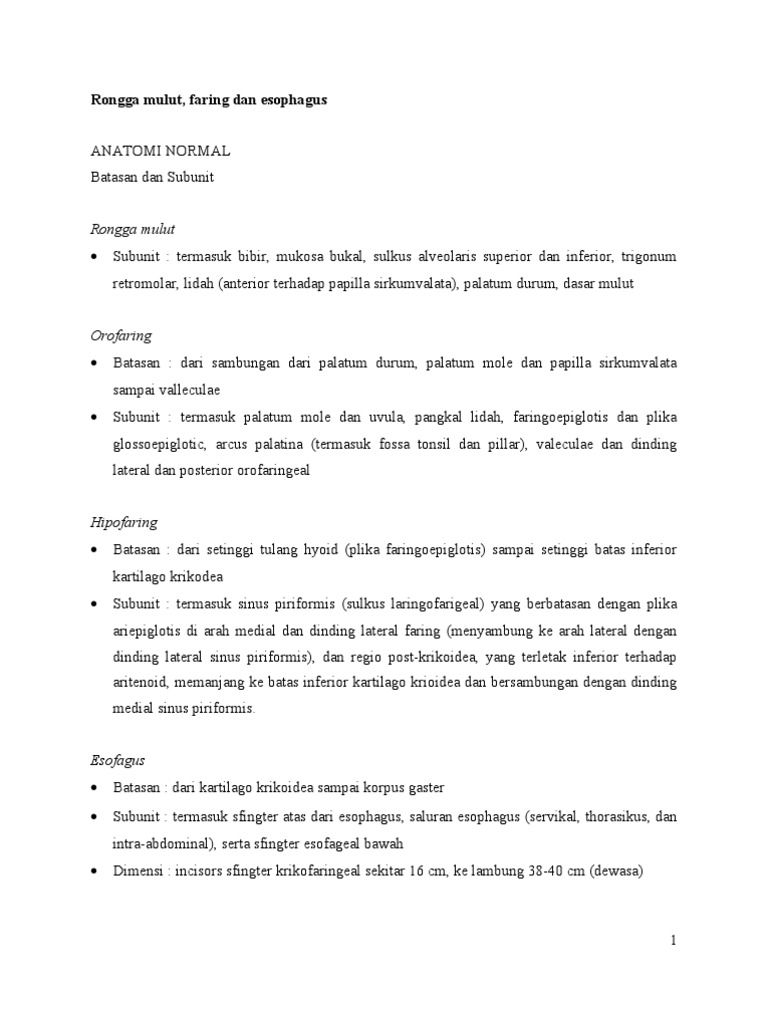 Rongga Mulut, Faring, Esofagus | PDF