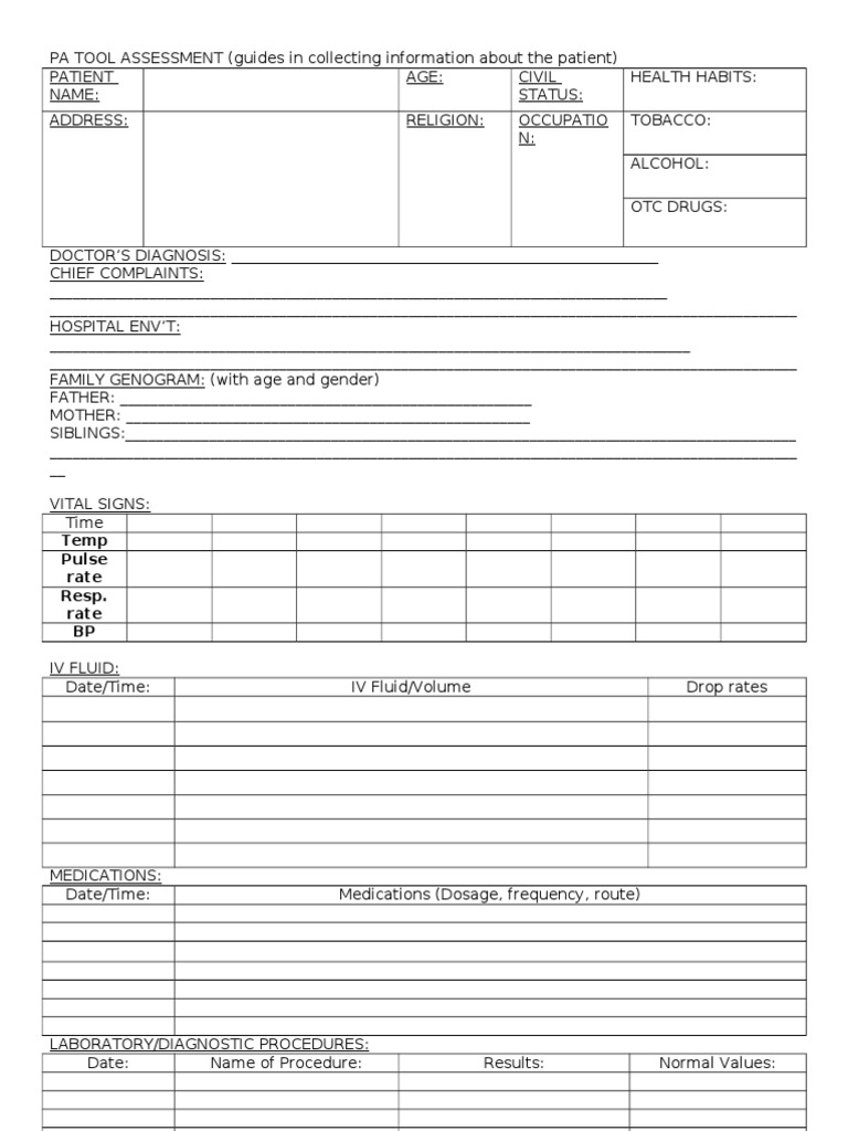 Comprehensive Patient Assessment Form | PDF | Self-Improvement | Wellness