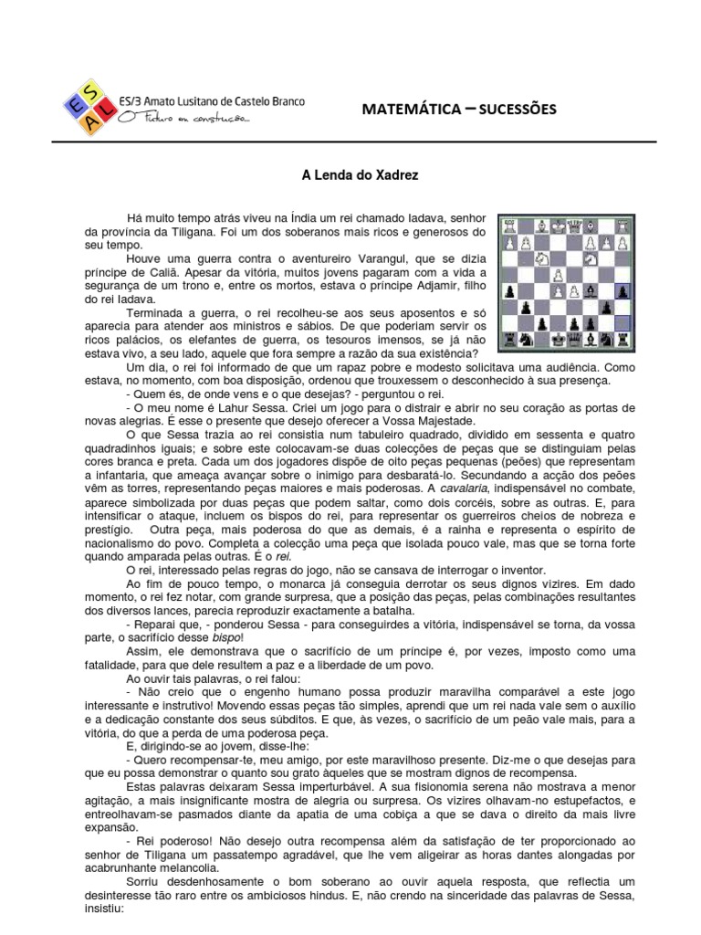 A Lenda Do Xadrez | PDF | Xadrez | Jogos tradicionais