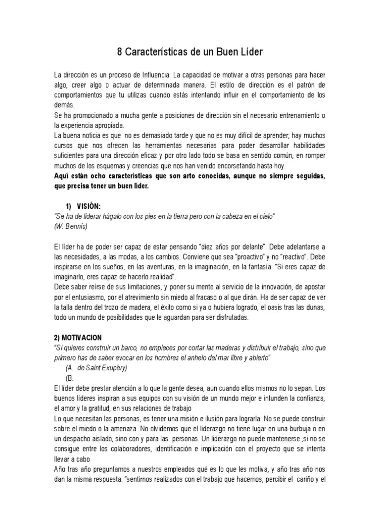 8 Características de Un Buen Líder | PDF | Liderazgo | Las emociones