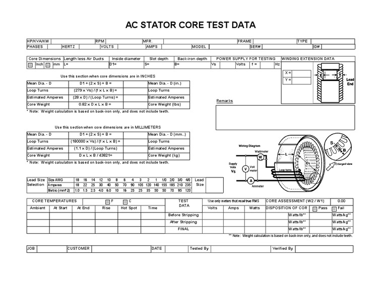 Ac Stator Core Test Data | PDF