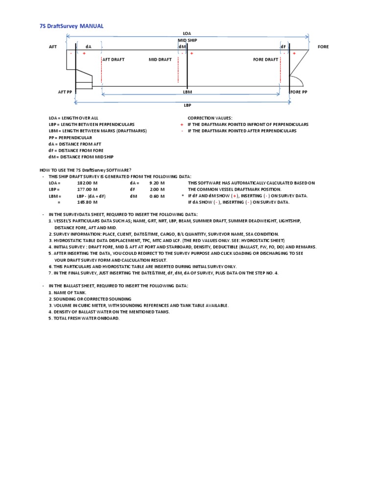 7S Draftsurvey Manual: Aft Mid Ship Fore | PDF