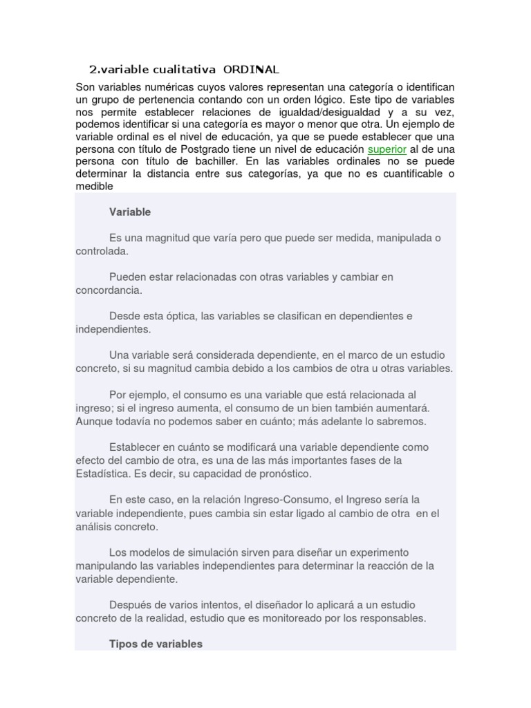 Conceptos de Variable Ordinal !! | PDF | Estadísticas | Medición