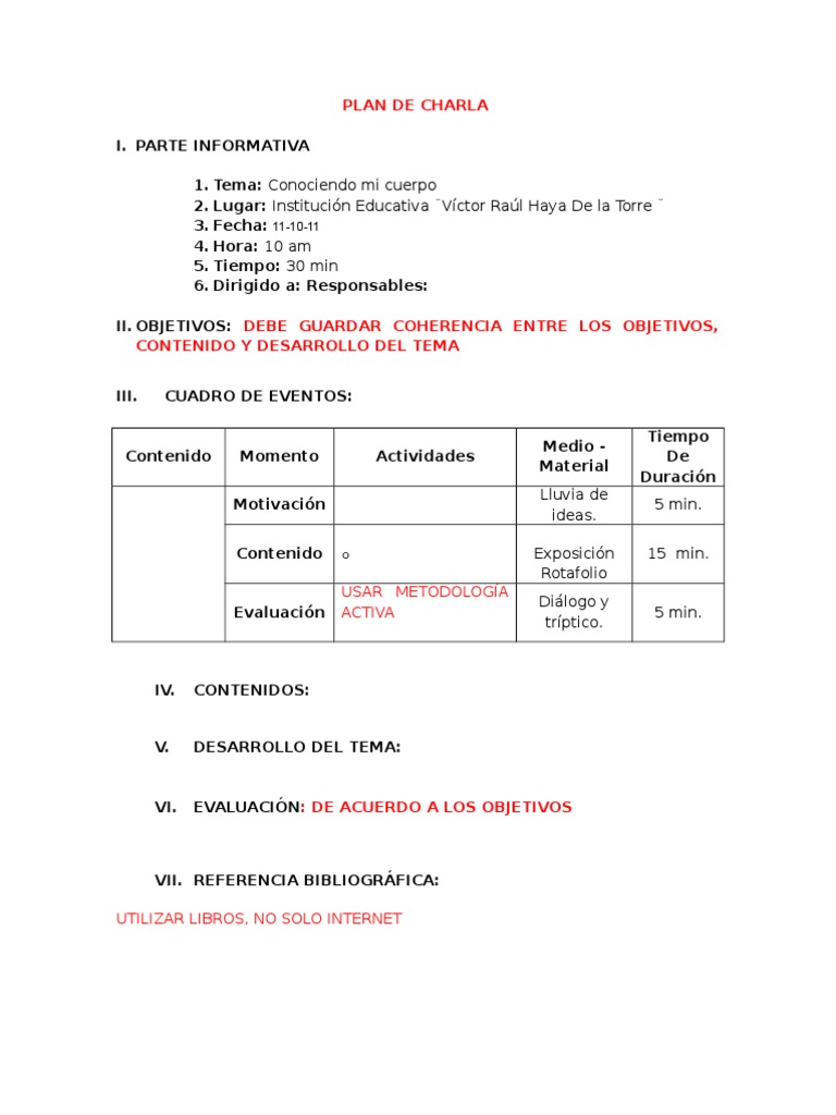 Formato de Plan de Charla | PDF