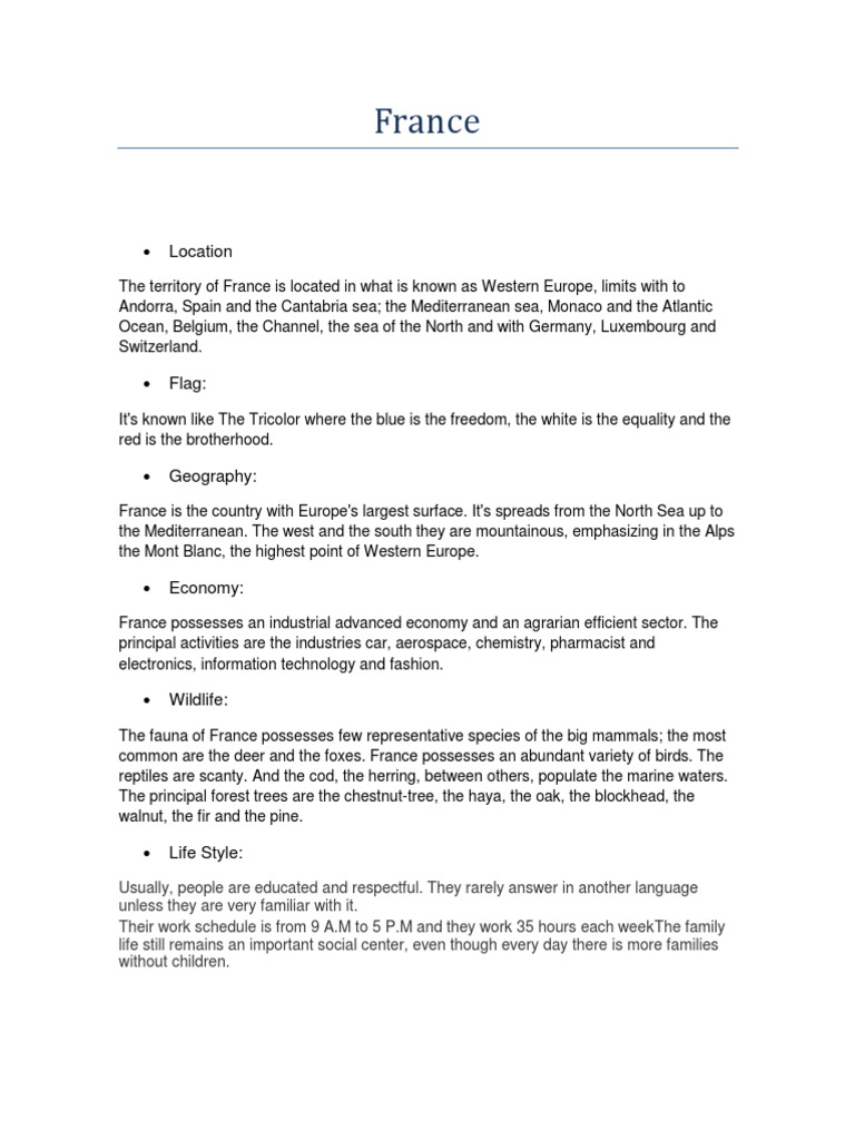 Overview of France's Geography and Culture | PDF