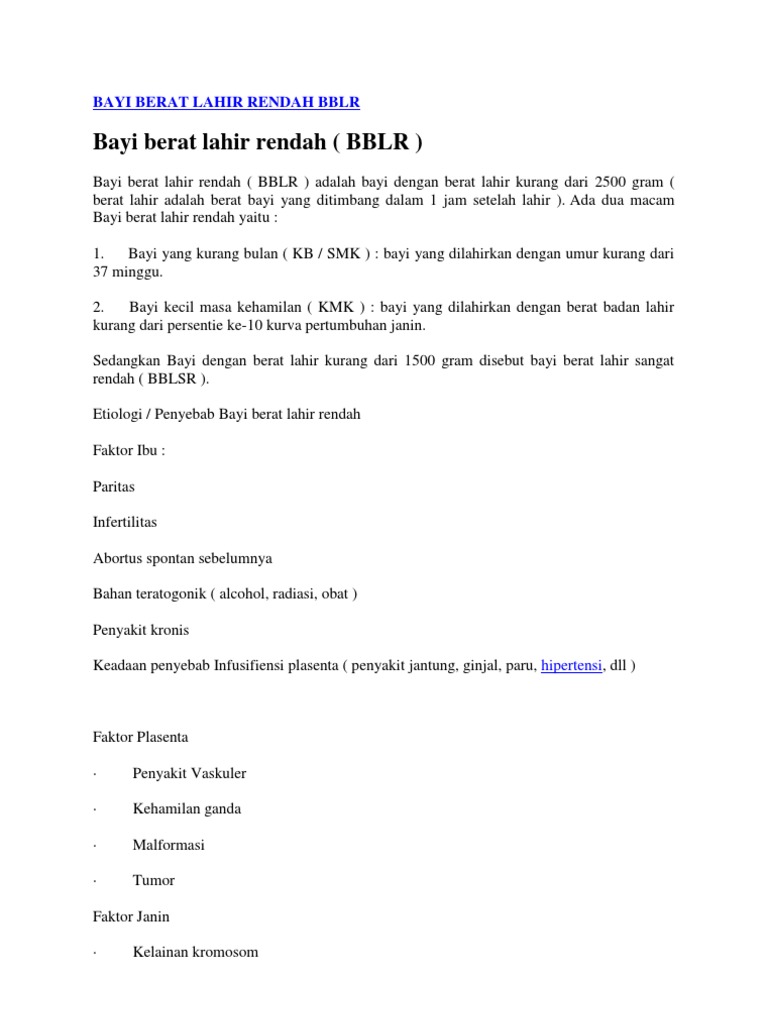 Bayi Berat Lahir Rendah (BBLR) dan Penanganannya | PDF