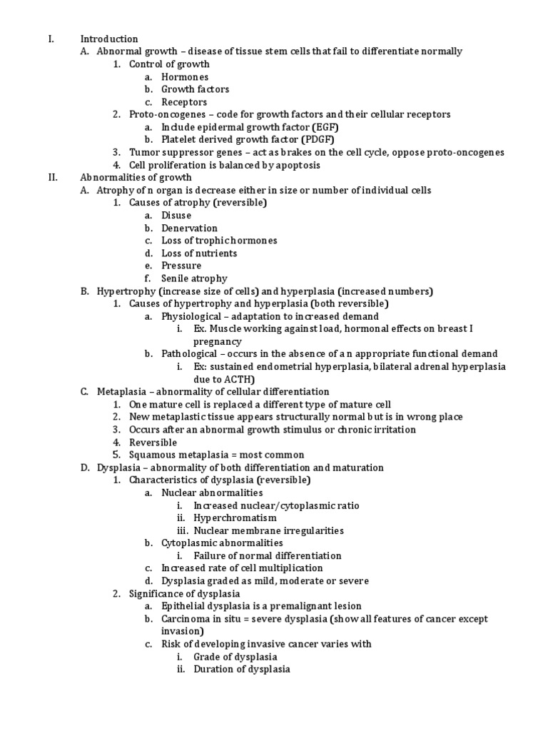 Neoplasia Outline Notes - Pathology | PDF | Neoplasms | Benign Tumor
