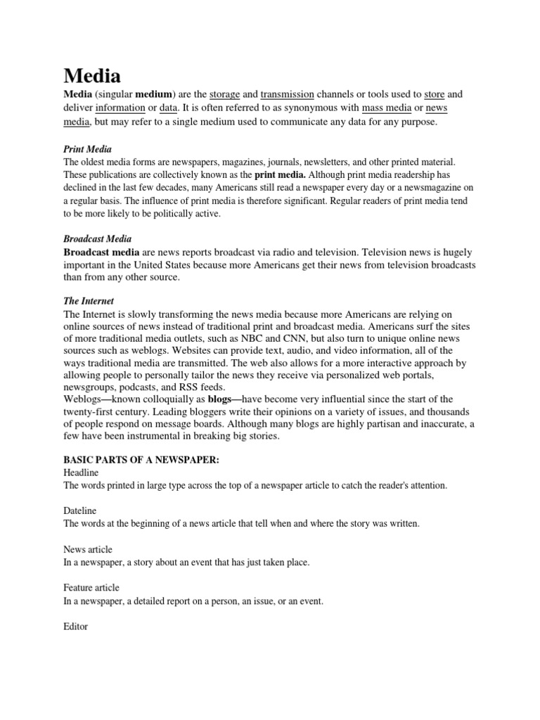 Media Types and Newspaper Basics | PDF