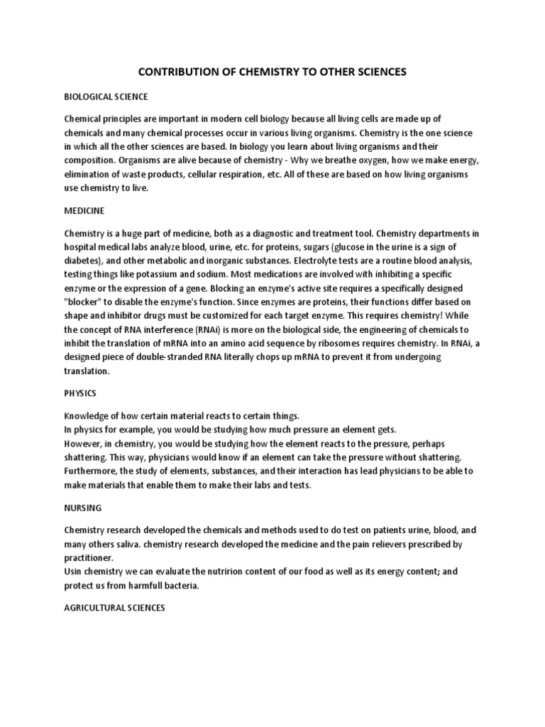 Contribution of Chemistry To Other Sciences | PDF | Translation ...