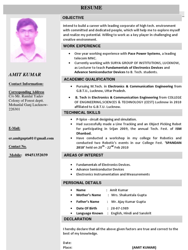 Amit CV 1 Page | PDF