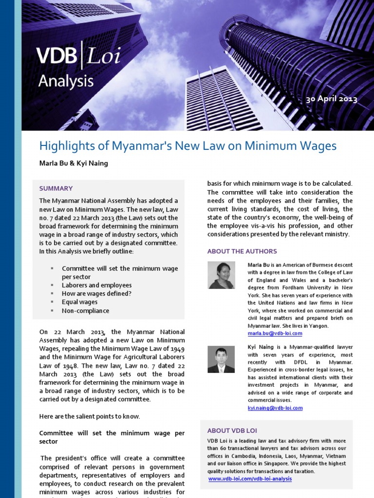 Myanmar Minimum Wage Law Overview | PDF | Overtime | Wage