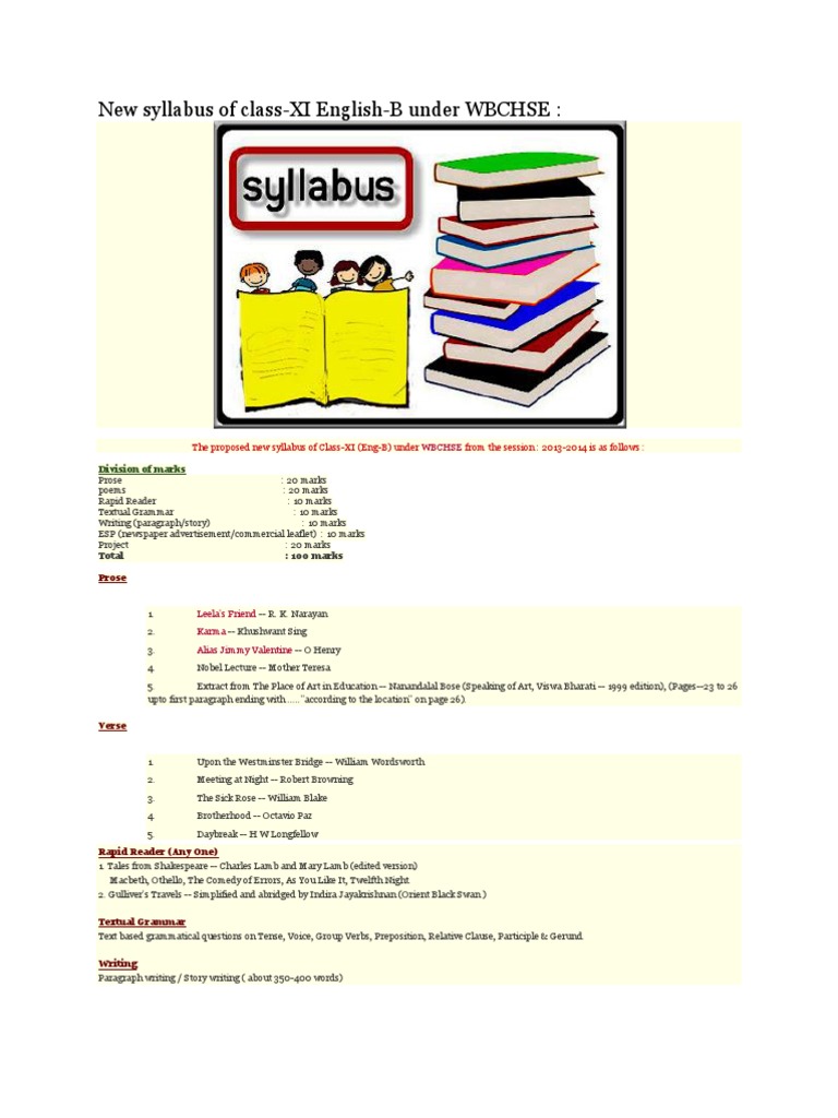 WBCHSE Class XI English Syllabus | PDF | Poetry | Grammar
