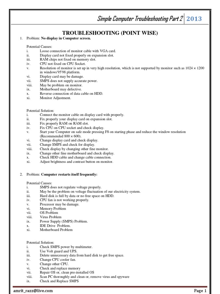 Simple Computer Troubleshooting Part 2 Pdf Bios Random Access Memory