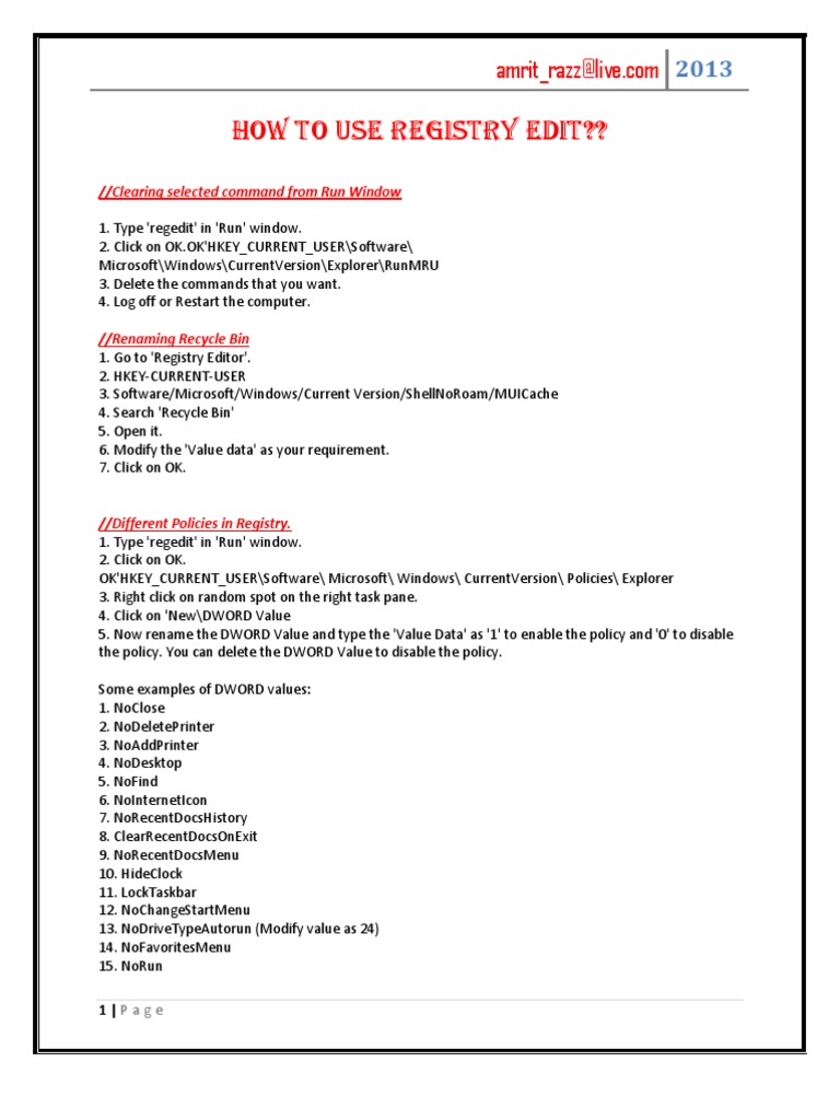 How To Use Registry Edit PDF | PDF | Windows Registry | Operating System Technology