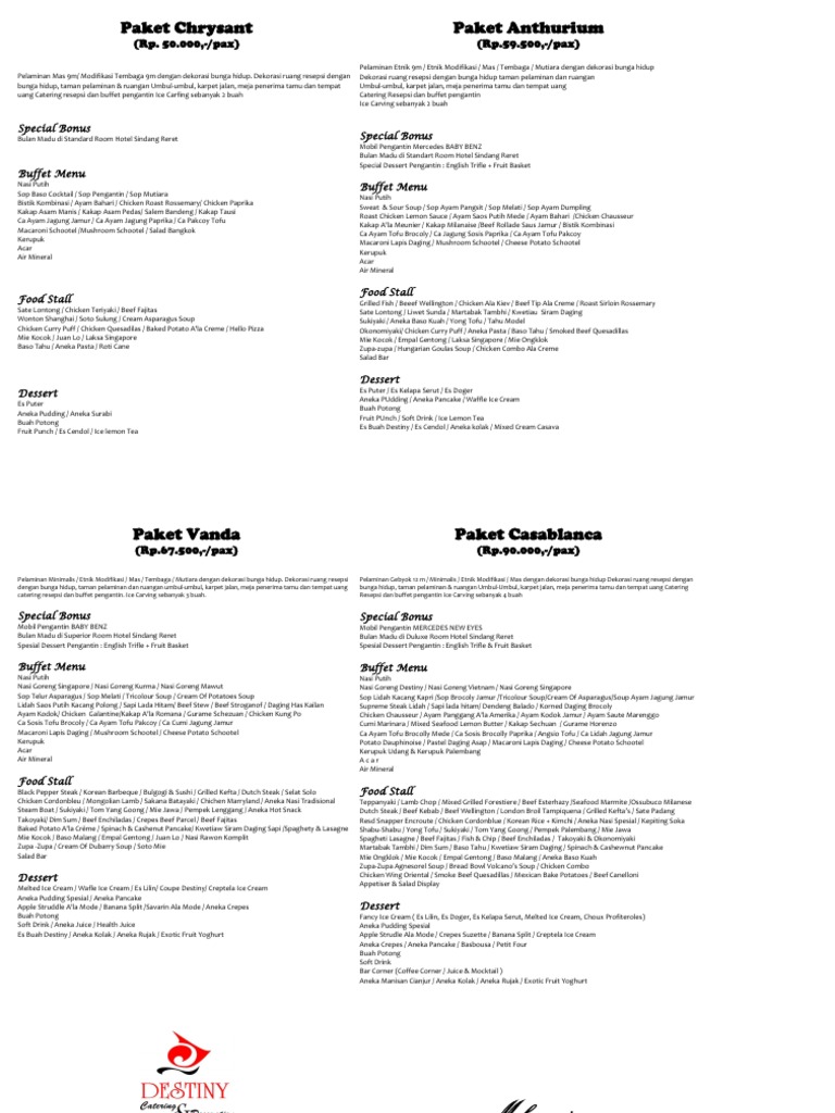 Menu Wedding Destiny Catering | PDF