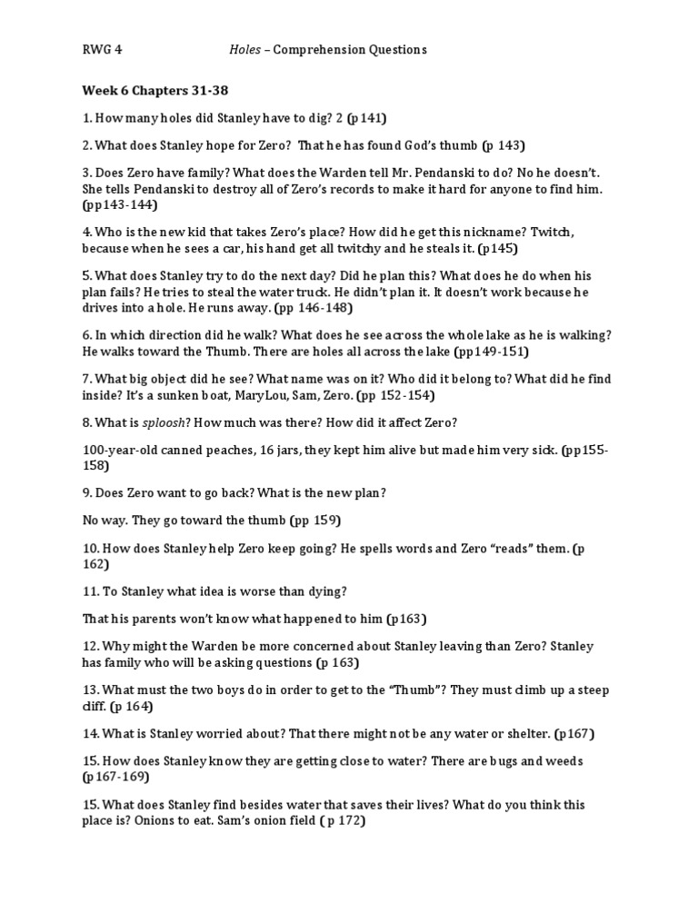 Holes Study Guide: Chapters 31-38 Answers | PDF | Art