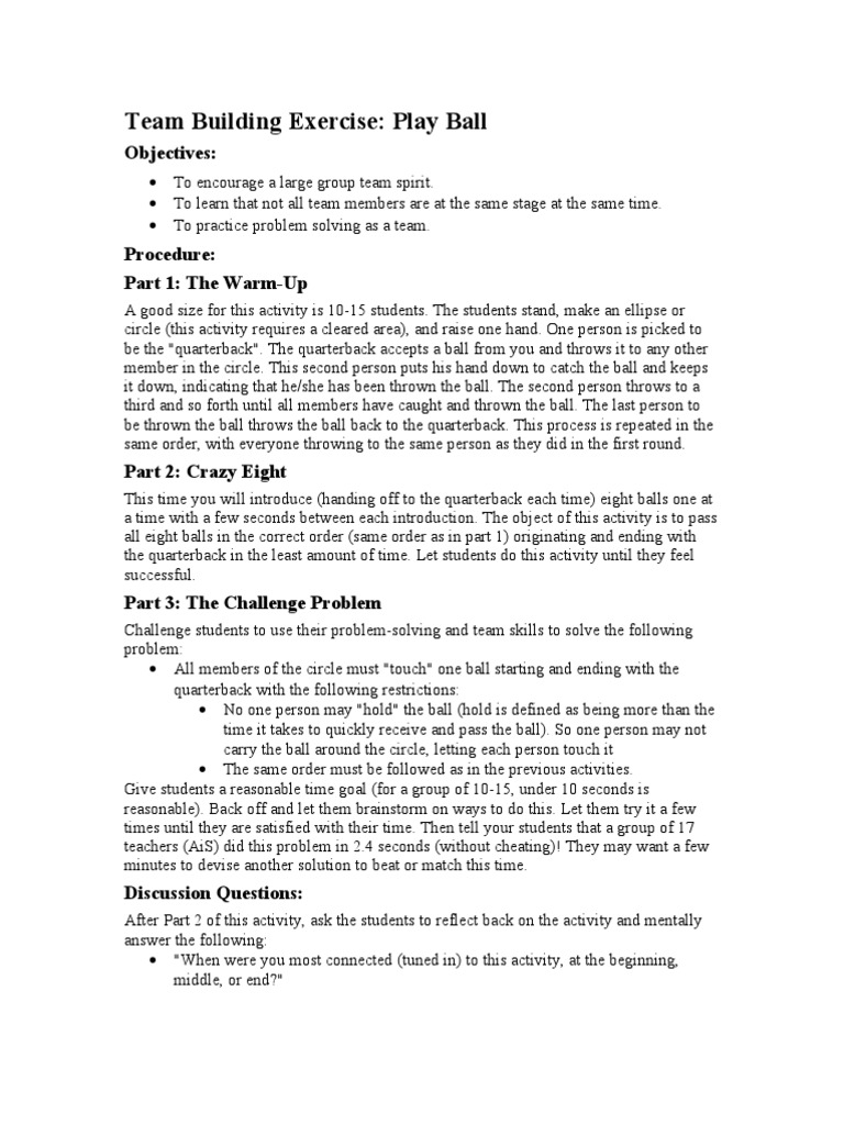 Team Building Exercise | PDF | Quarterback | Pedagogy