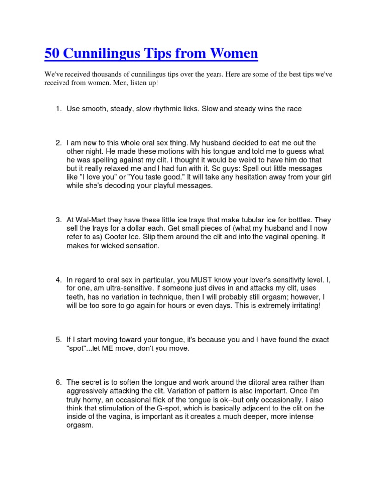 50 Cunnilingus Tips From Women | PDF | Clitoris | Sexual Intercourse
