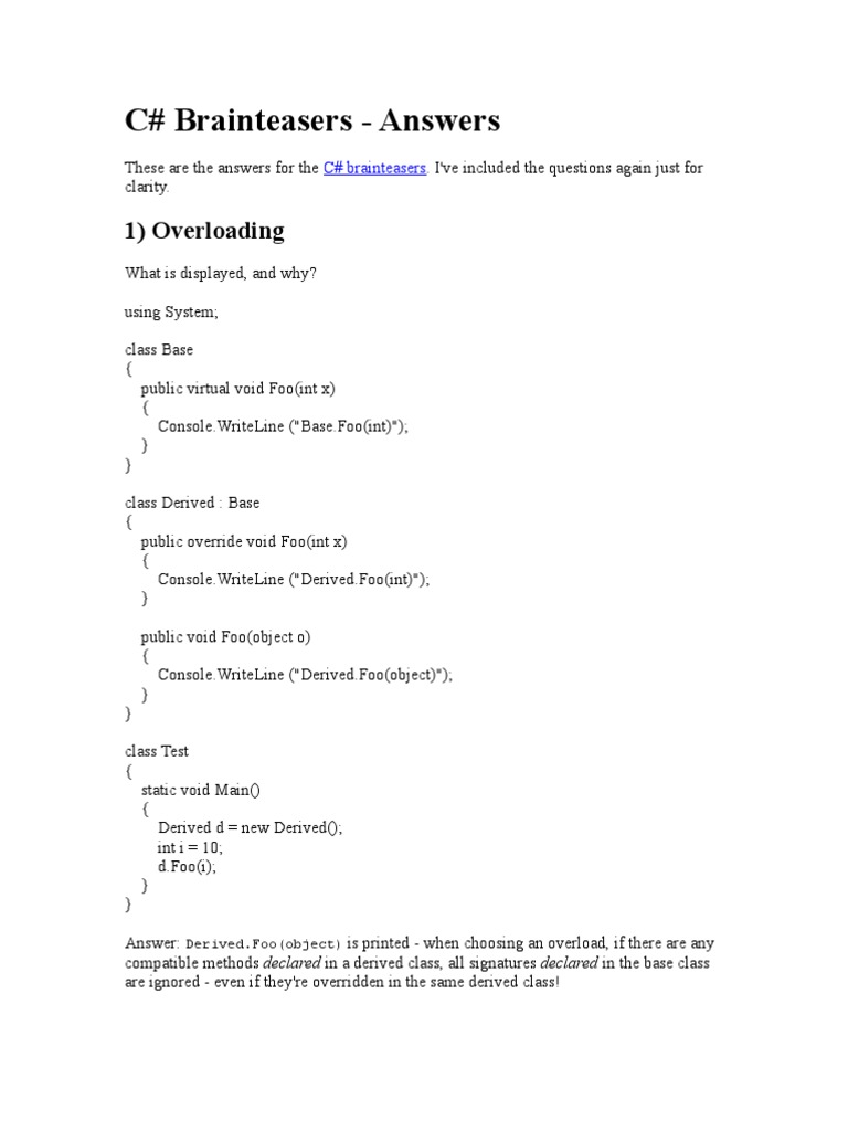 C Brain Teasers Pdf C Sharp Programming Language Notation