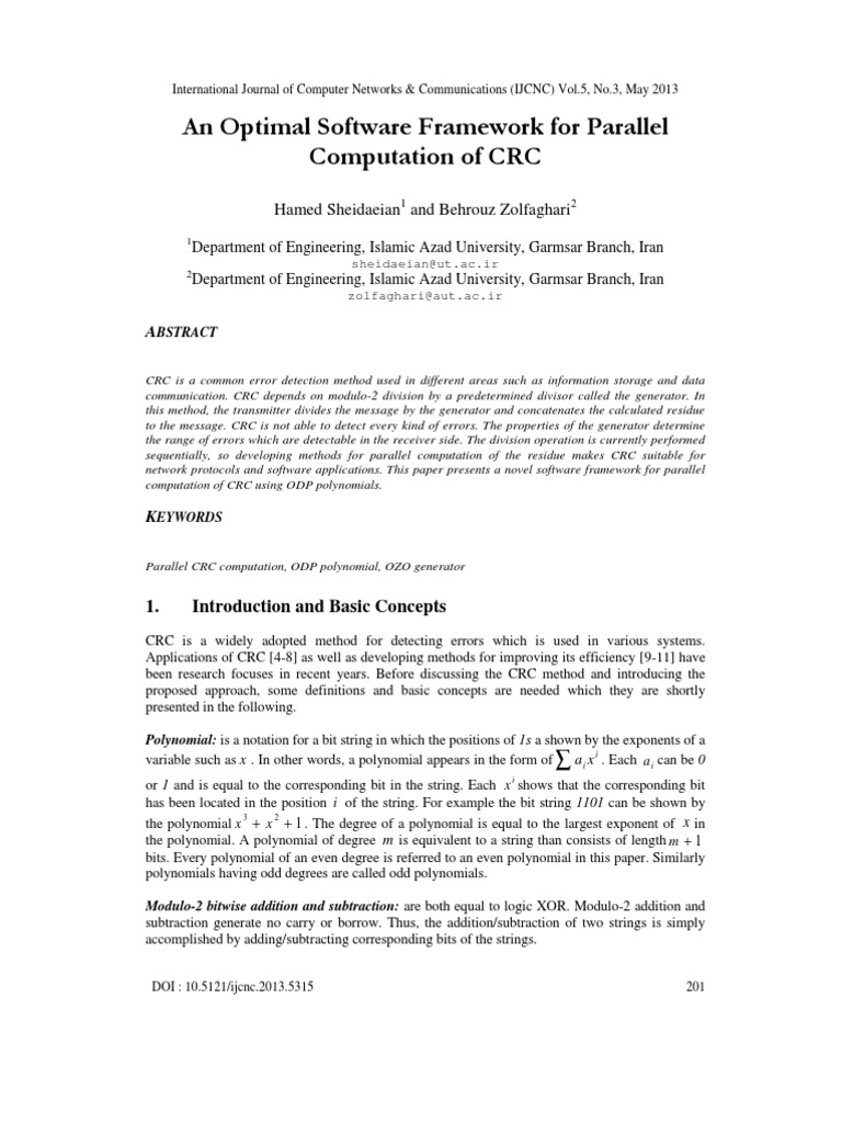 An Optimal Software Framework For Parallel Computation of CRC | PDF | Computer Engineering ...
