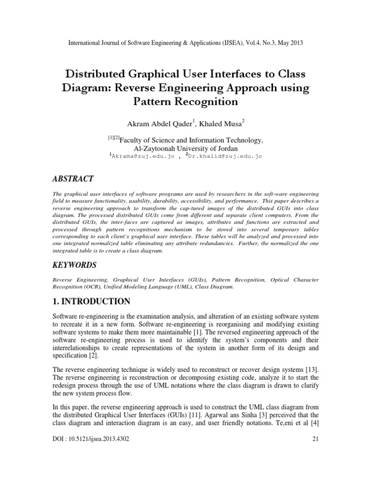 Distributed Graphical User Interfaces To Class Diagram Reverse Engineering Approach Using
