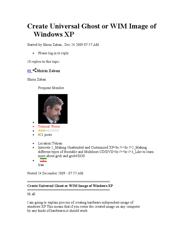 Create Universal Ghost or WIM Image of Windows XP | Download Free PDF ...