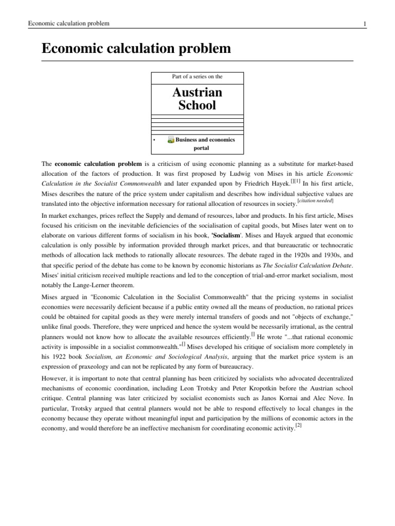 Economic Calculation Problem | PDF | Economic Theories | Economics