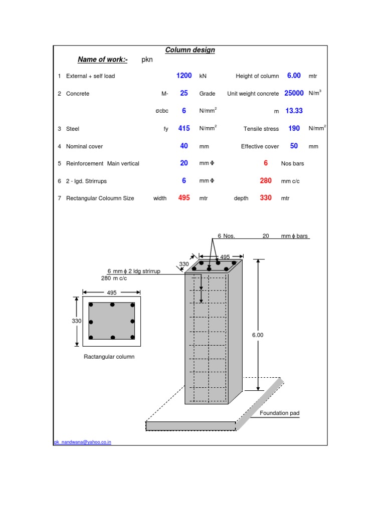 Column Design Calculations and Reinforcement Details | PDF | Column ...