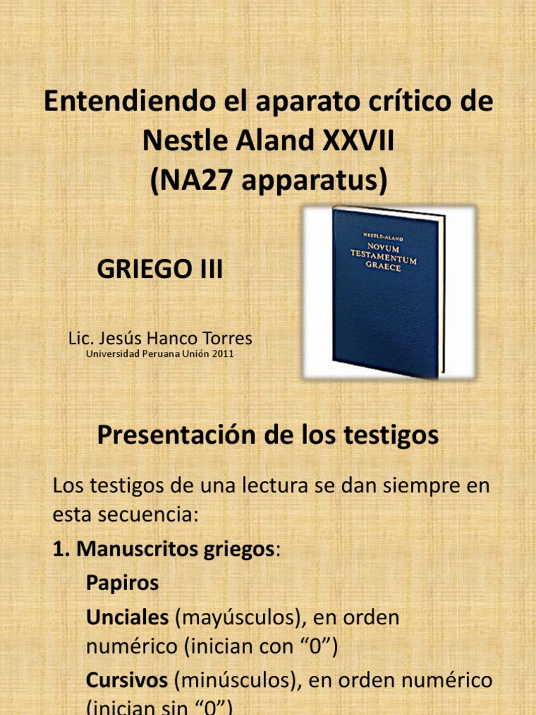 Guía del Aparato Crítico NA27 | PDF | Traducciones | Manuscrito