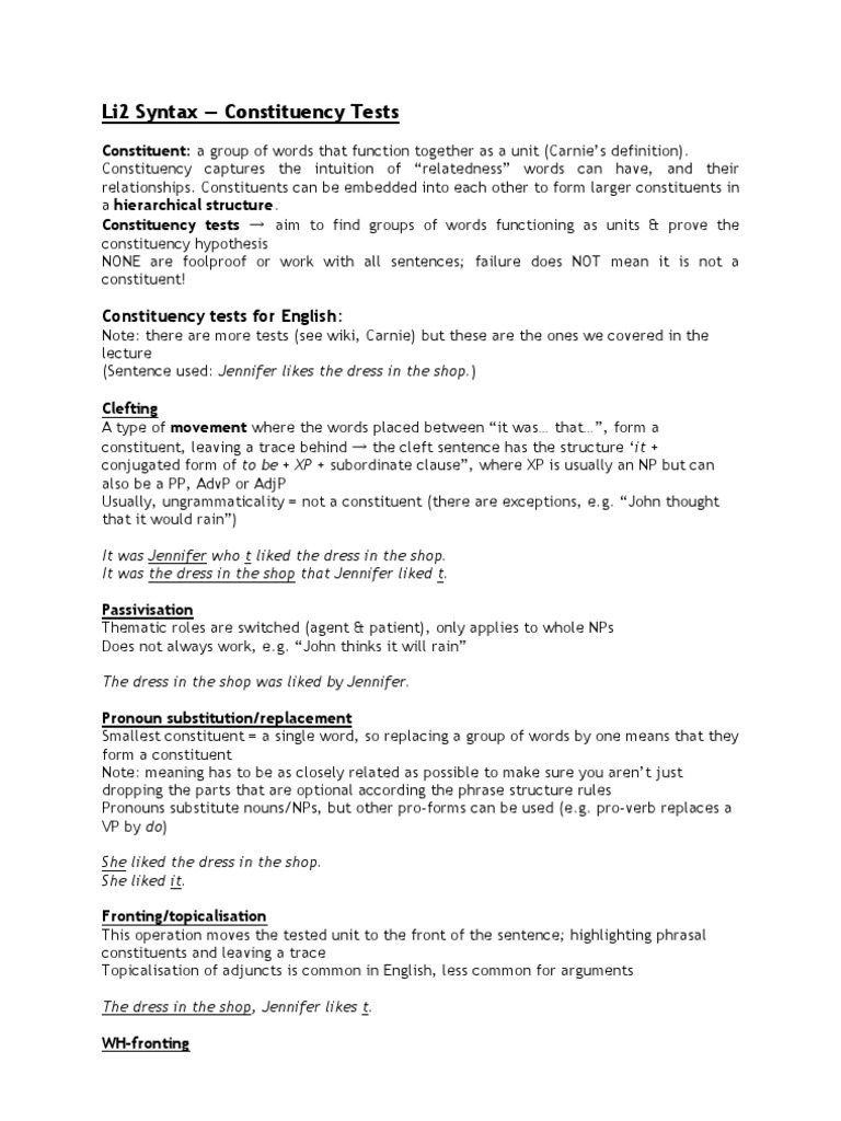 Constituency Tests | PDF | Onomastics | Semantic Units