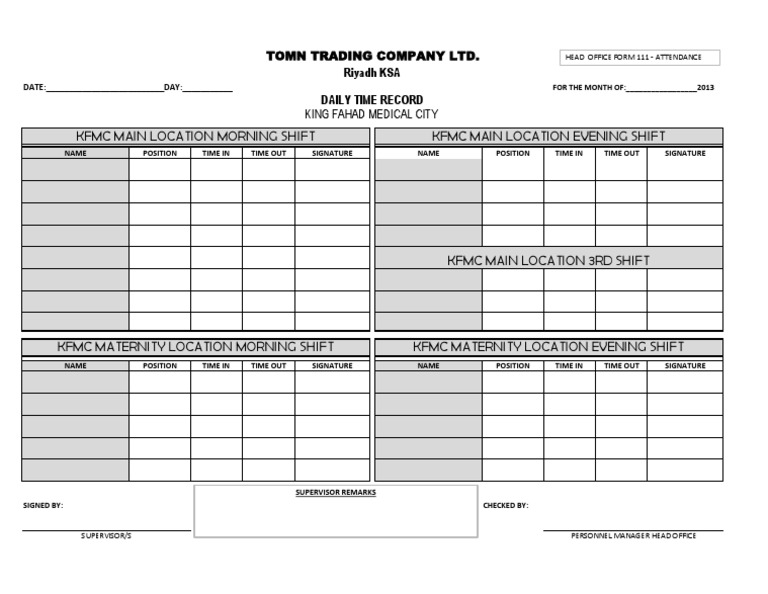 Daily Time Record Sheet | PDF