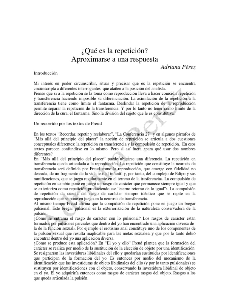 Adriana Perez - Qué Es La Repetición | PDF | Mente inconsciente | Cognición