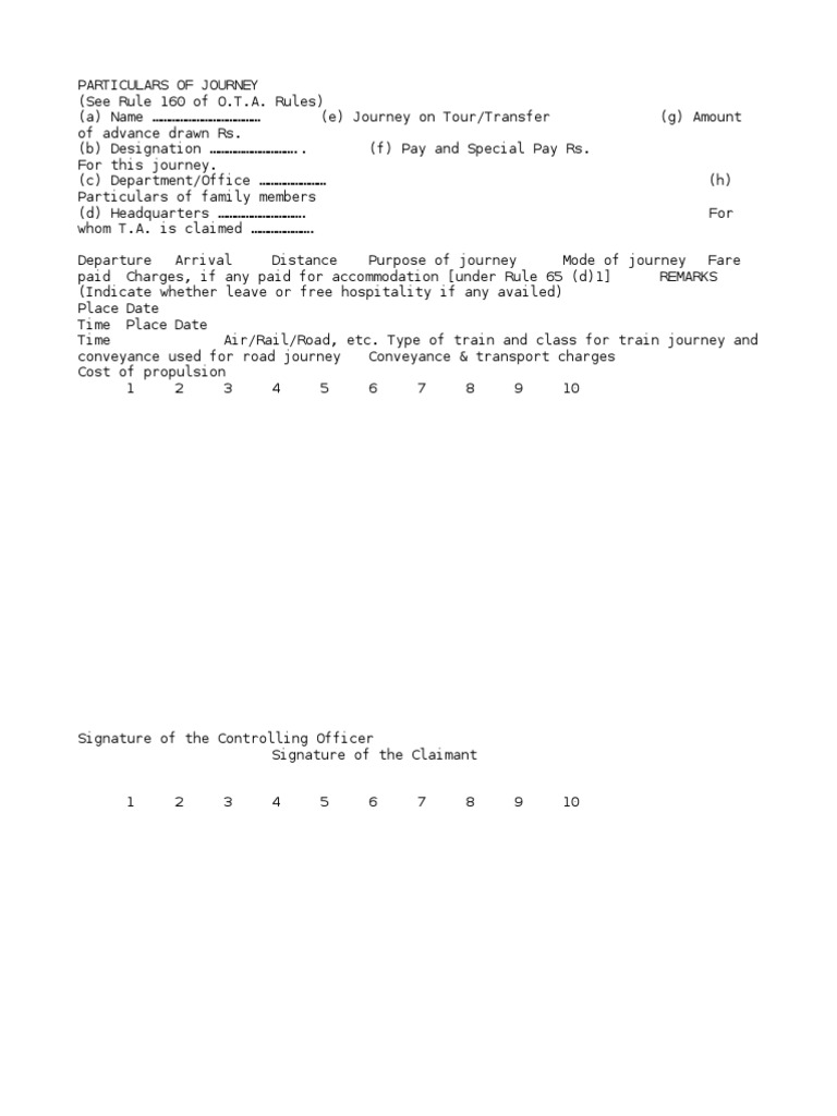TA Bill Form for Travel Claims | PDF