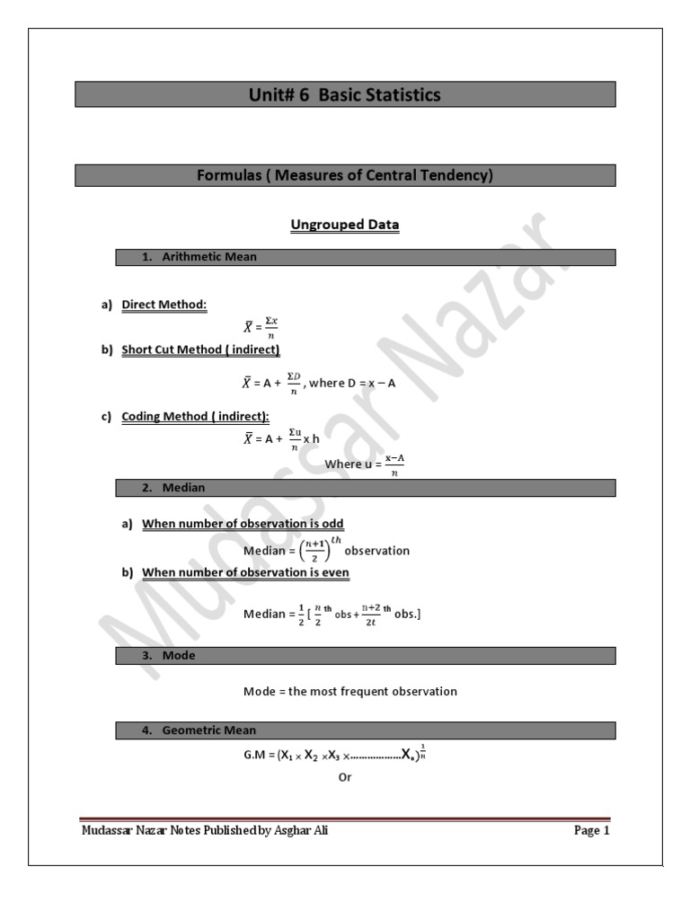 Unit 6 Basic Statistic Formulas1 | PDF