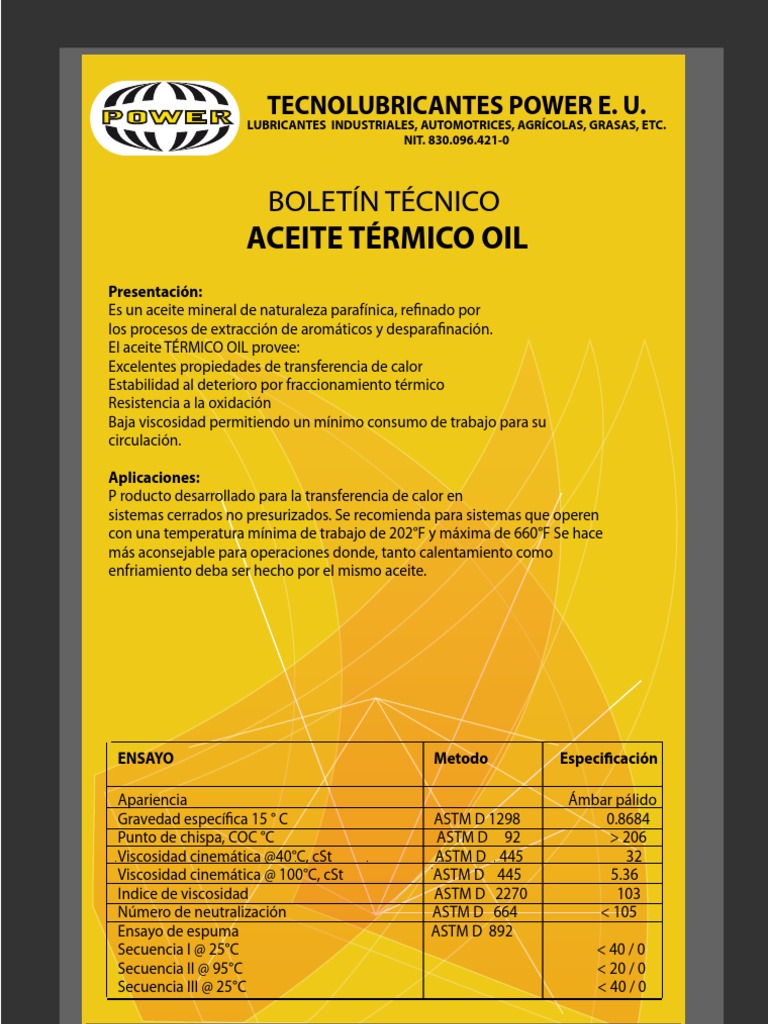 Ficha Tecnica Aceite Termico | PDF