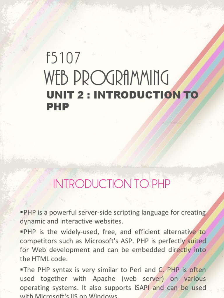 Web Programming: Unit 2: Introduction To PHP | PDF | Php | Web Server