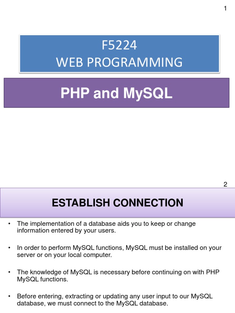 F5224 Web Programming: PHP and Mysql | PDF | Php | Databases