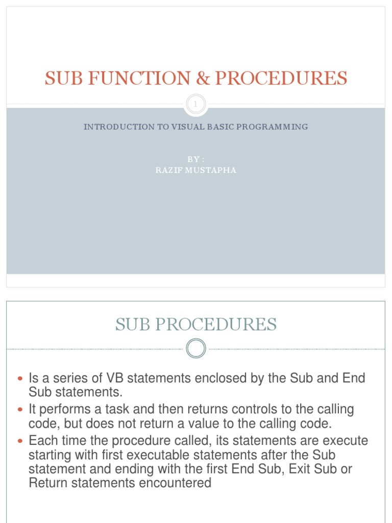 Sub and Function Procedures | PDF | Subroutine | Visual Basic .Net