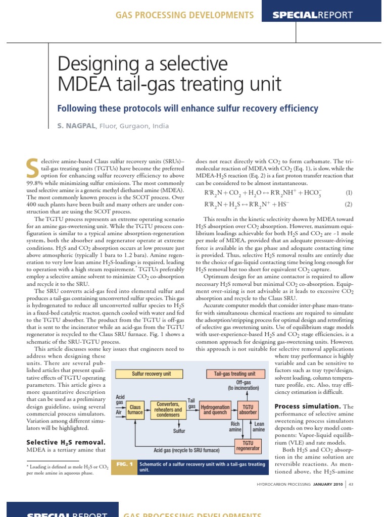 Designing MDEA Tail-Gas Treating Units | PDF | Carbon Dioxide | Chemistry