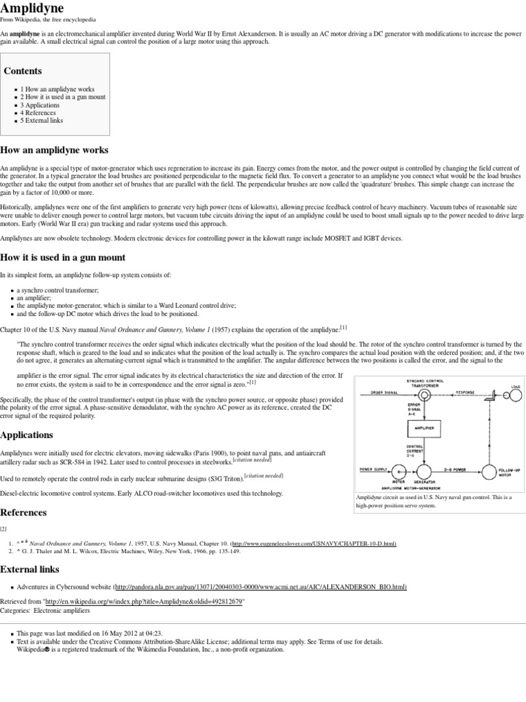 Amplidyne | PDF | Electromagnetism | Electricity