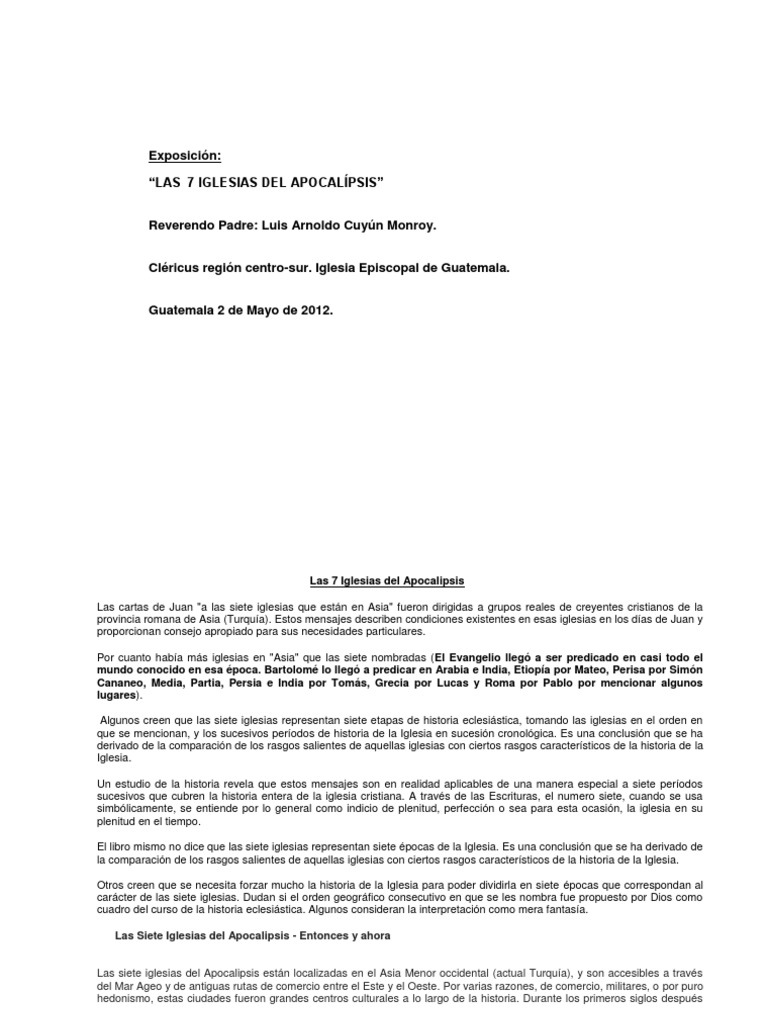 Las 7 Iglesias Del Apocalipsis Pdf Historia Del Cristianismo