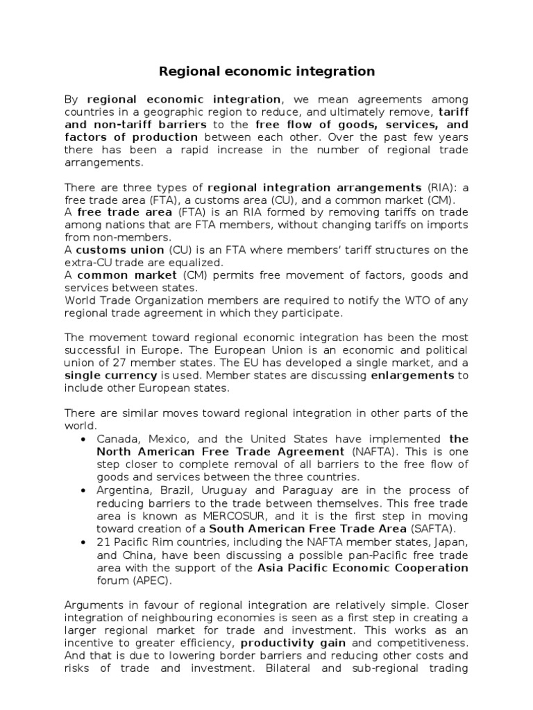 6.regional Economic Integration | PDF | Regional Integration | Economic Integration