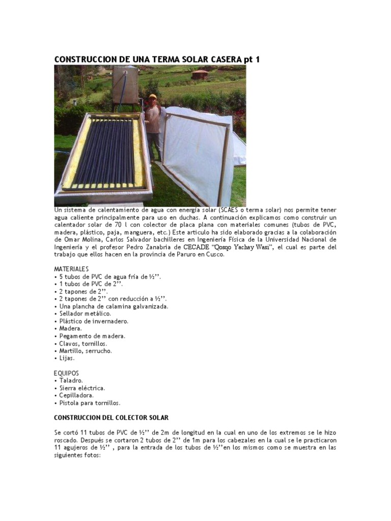 Construccion de Una Terma Solar Casera PT 1 | PDF | Energía solar ...